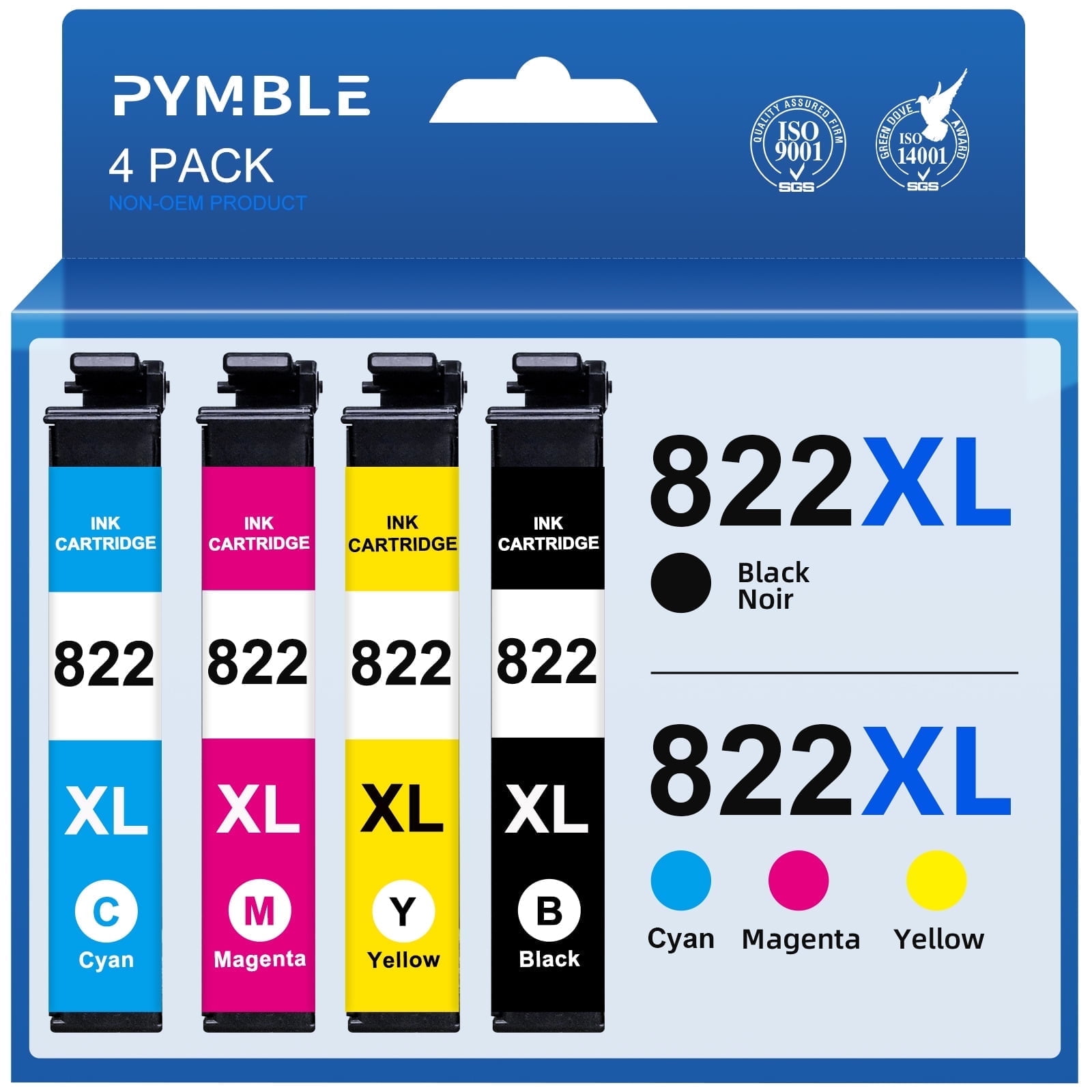 Epson 822XL Ink Cartridges 4-Pack - Black, Cyan, Magenta, Yellow for WF ...