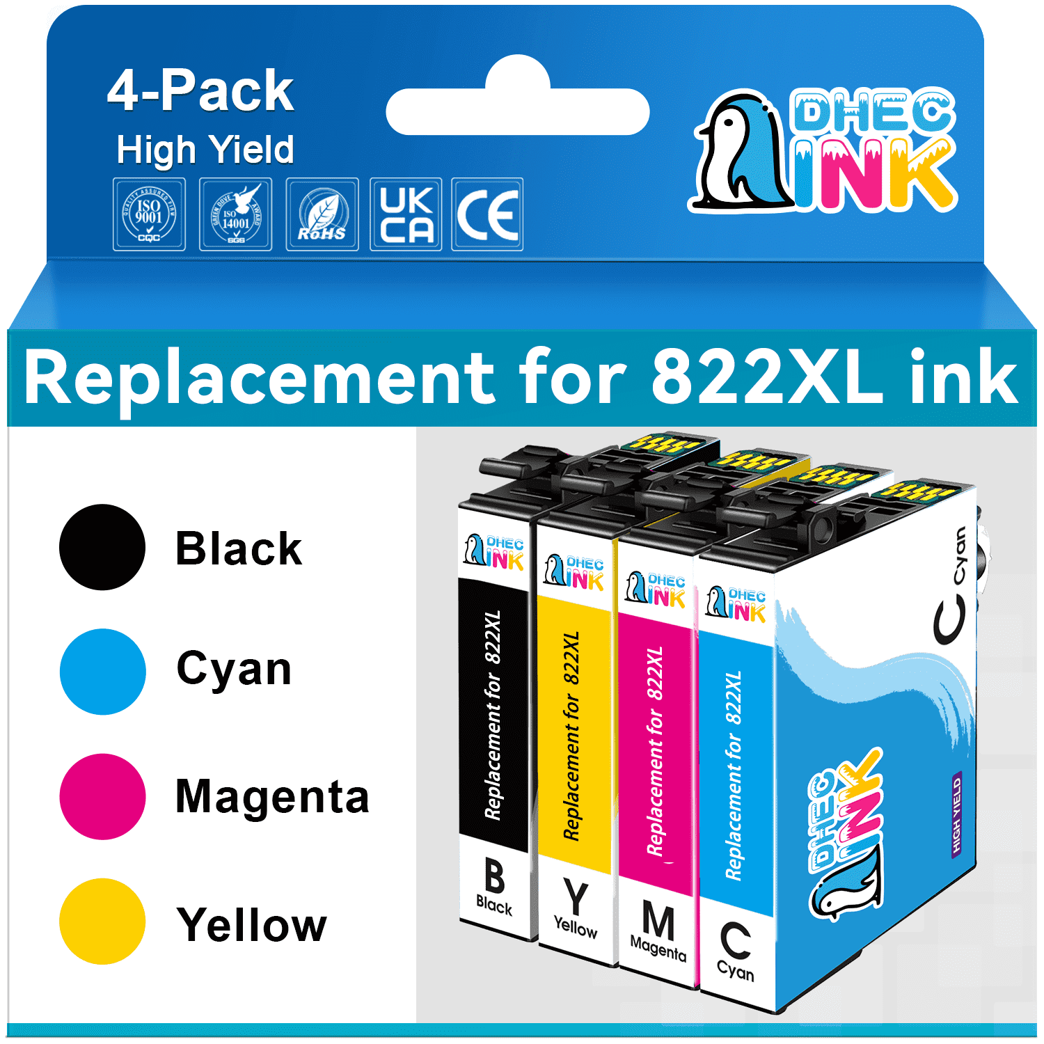 DHECINK Ink Cartridge Replacement for Epson 822 Ink for Epson 822XL Ink ...