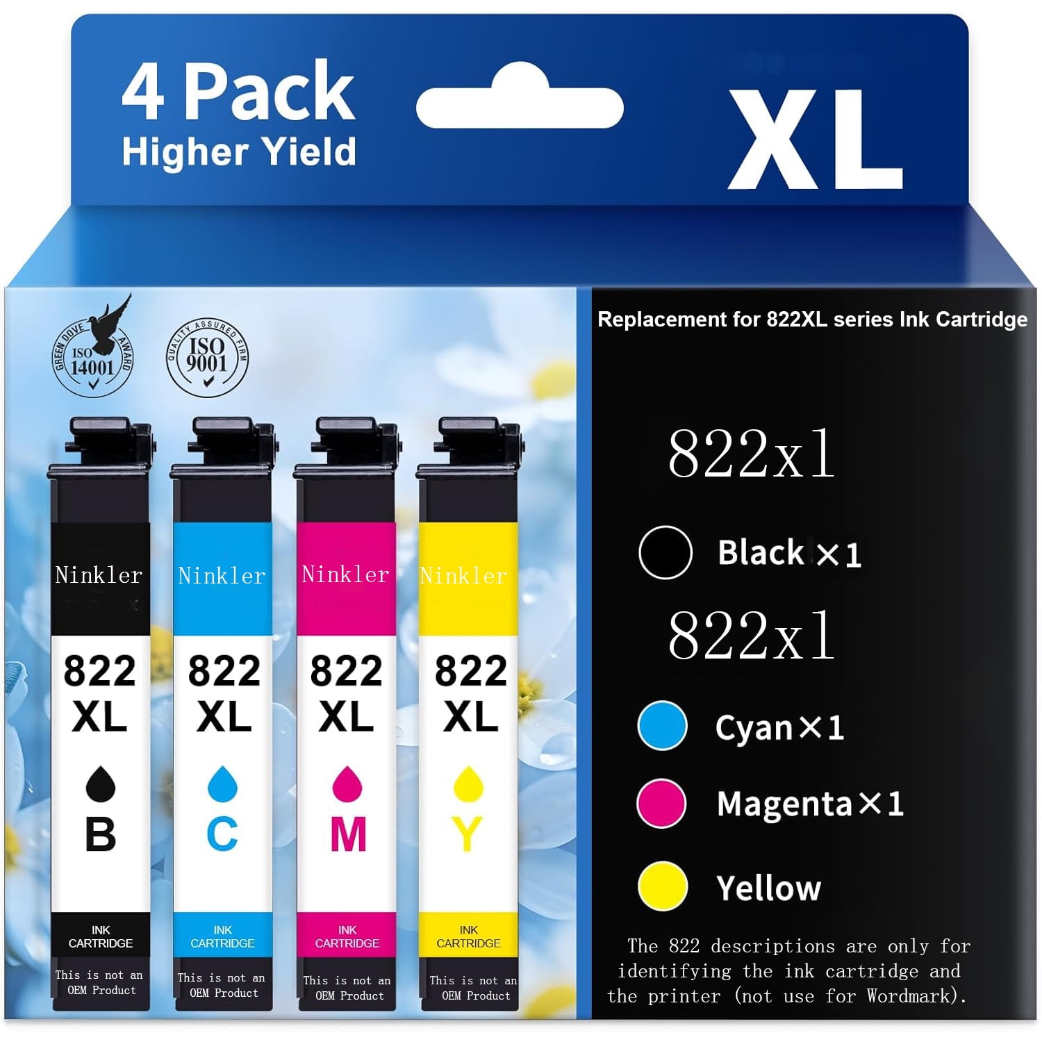 NINKLER 822XL Ink Cartridges Combo Pack, Compatible for Epson WF-3820 ...