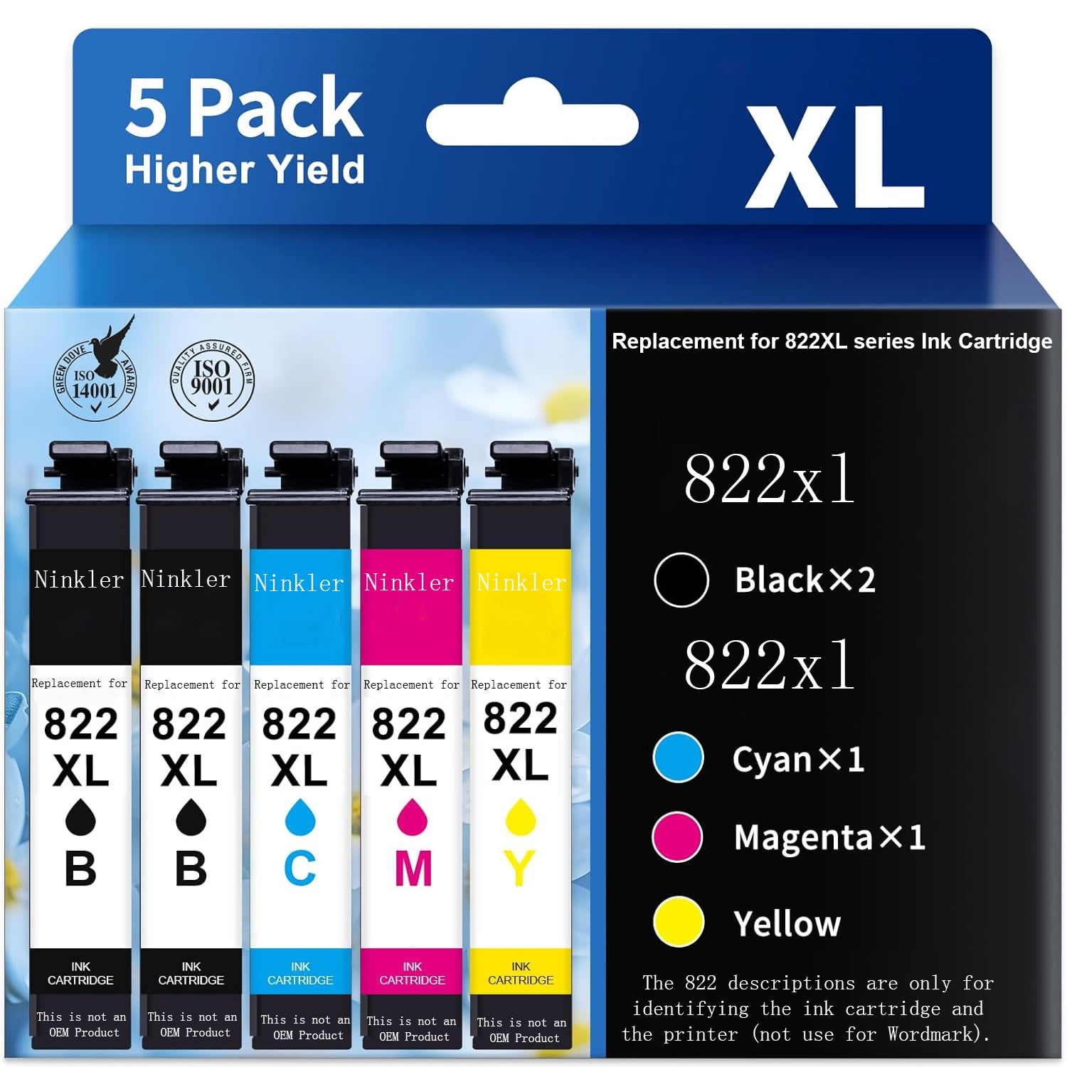 Free Shipping! NINKLER Epson 822XL Ink Cartridge Combo Pack 5-Color ...