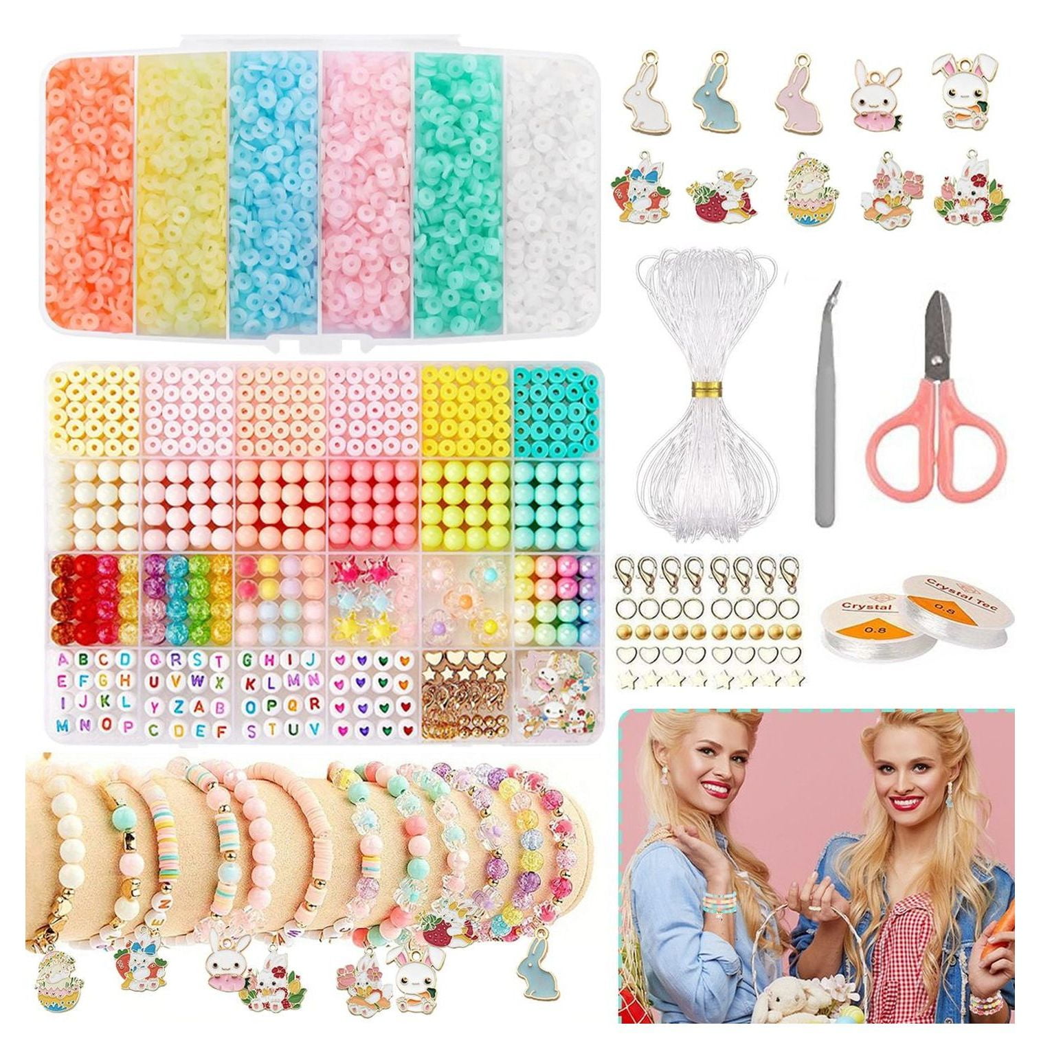8243 pcs DIY Bunny Beading Set With Scissors, Rope, Decorative Beads ...