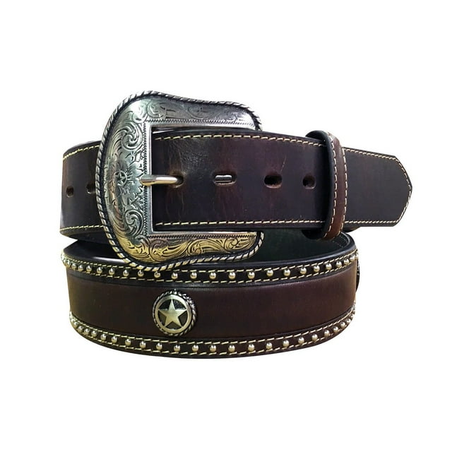 44" Roper Mens Leather Belt Star Concho Engraved Buckle Brown - Walmart.com