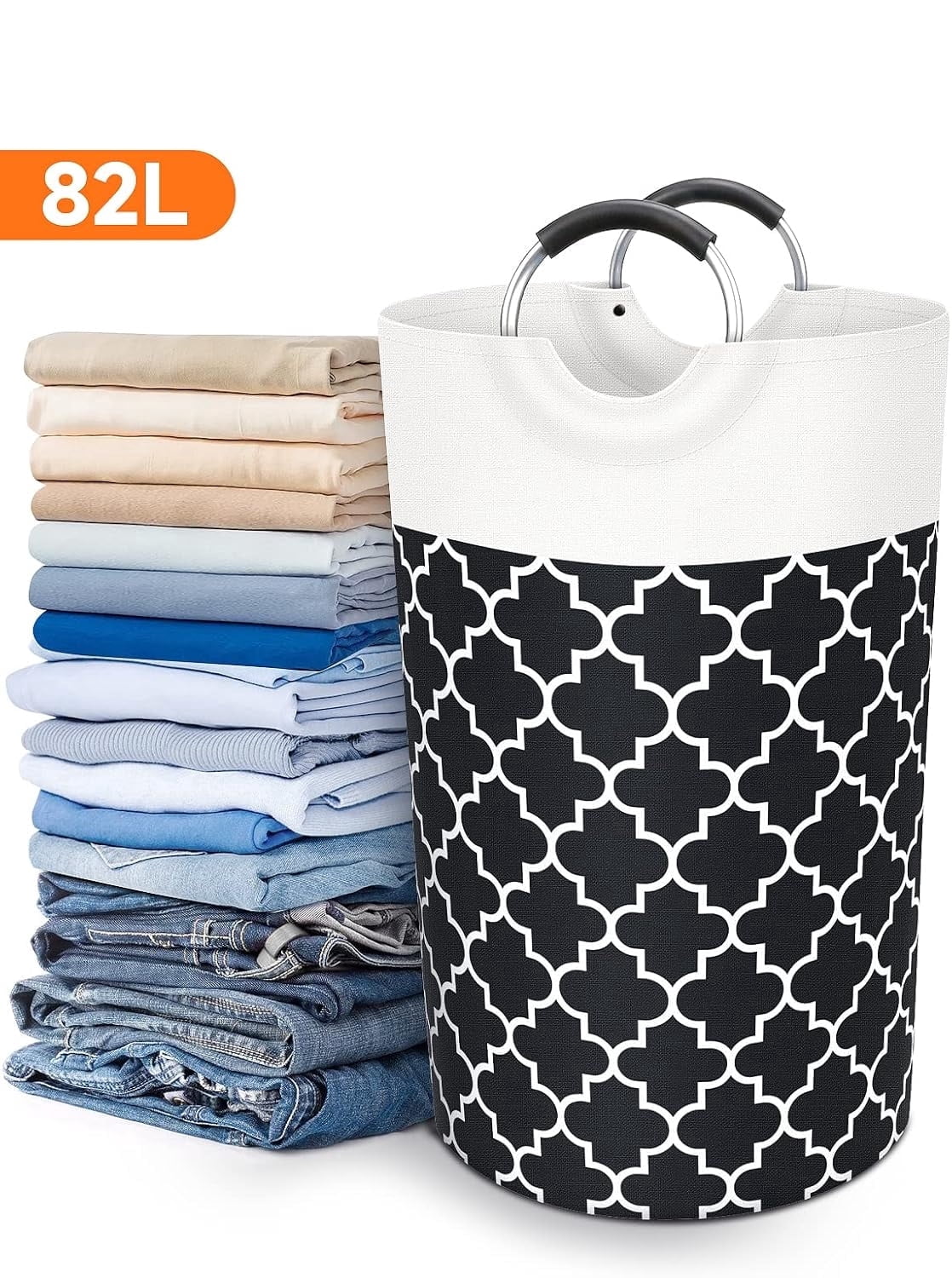 82L Large Round Collapsible Laundry Hamper, Waterproof Fabric Laundry ...