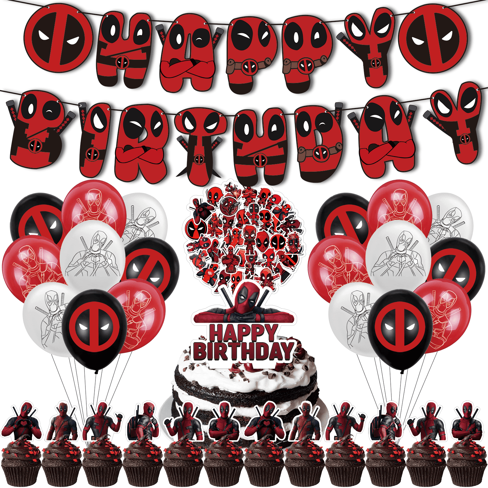 82PCS For Deadpool Theme Birthday Party Decorations,Party Supply Set ...