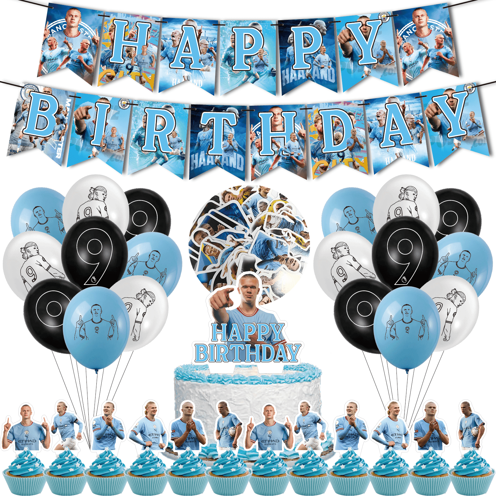 82PCS For Erling Theme For Haaland Birthday Party Decorations Set with ...