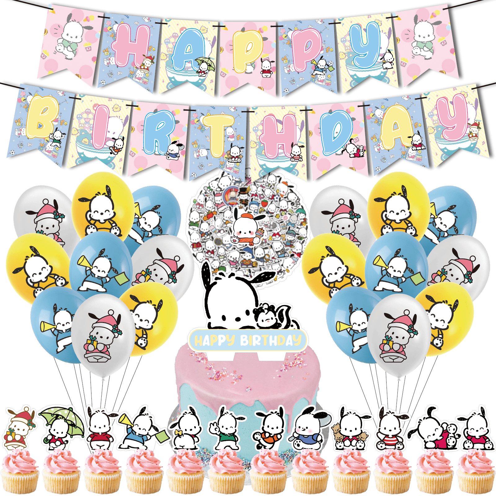 82PCS For Pochacco Theme Birthday Party Decorations,Party Supply Set ...