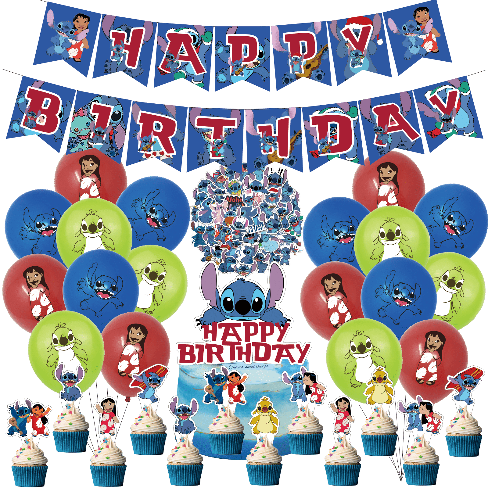 82PCS For Stitch Theme Birthday Party Decorations,Party Supply Set for Kids with 1 Happy ...