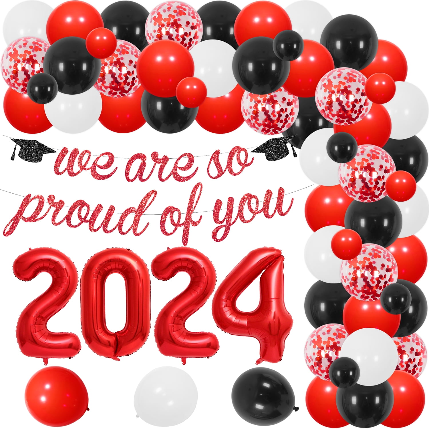 82PCS Red Black 2024 Graduation Party Decorations, Graduation Decor ...