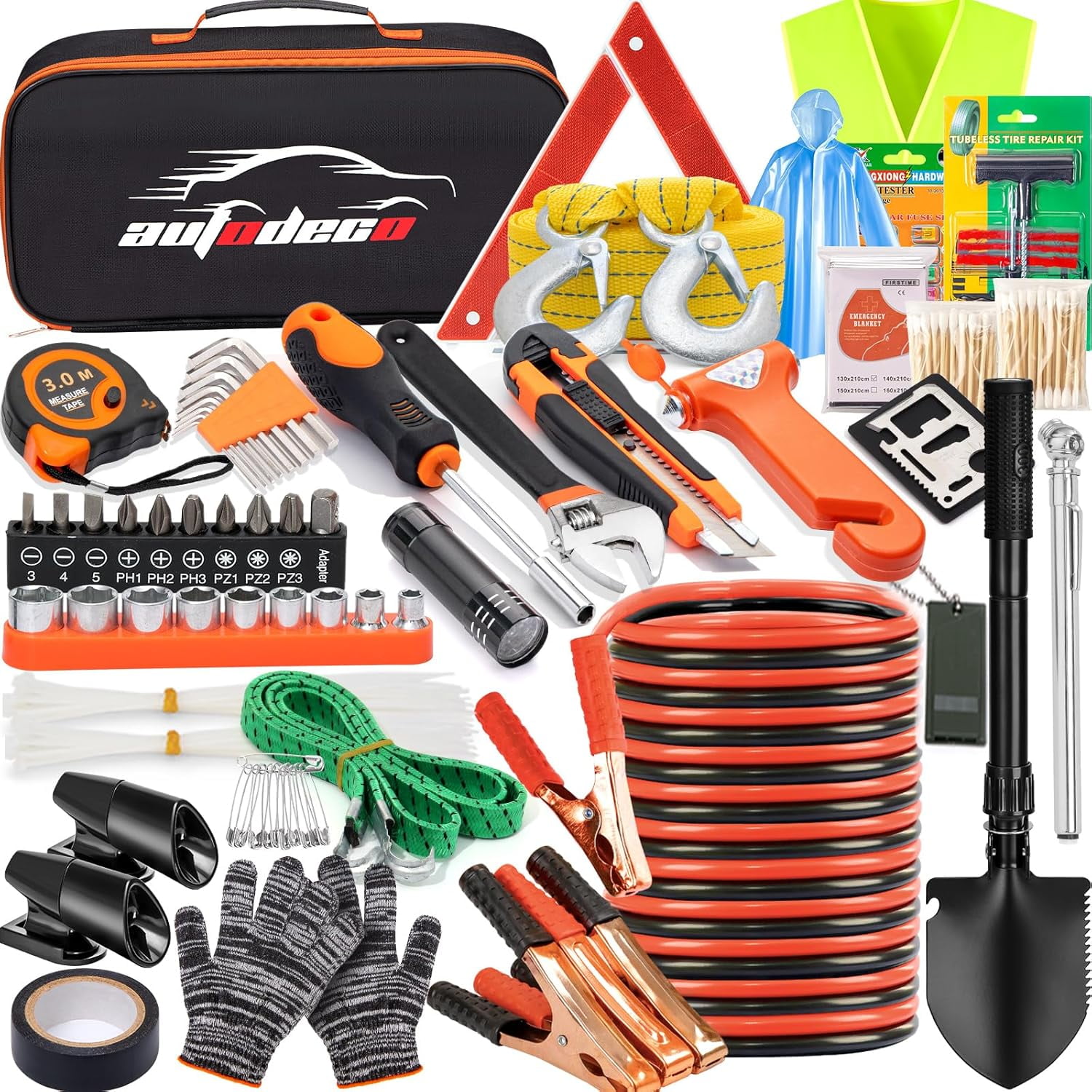 82Pcs Car Roadside Emergency Kit with Jumper Cable - Automotive Safety ...