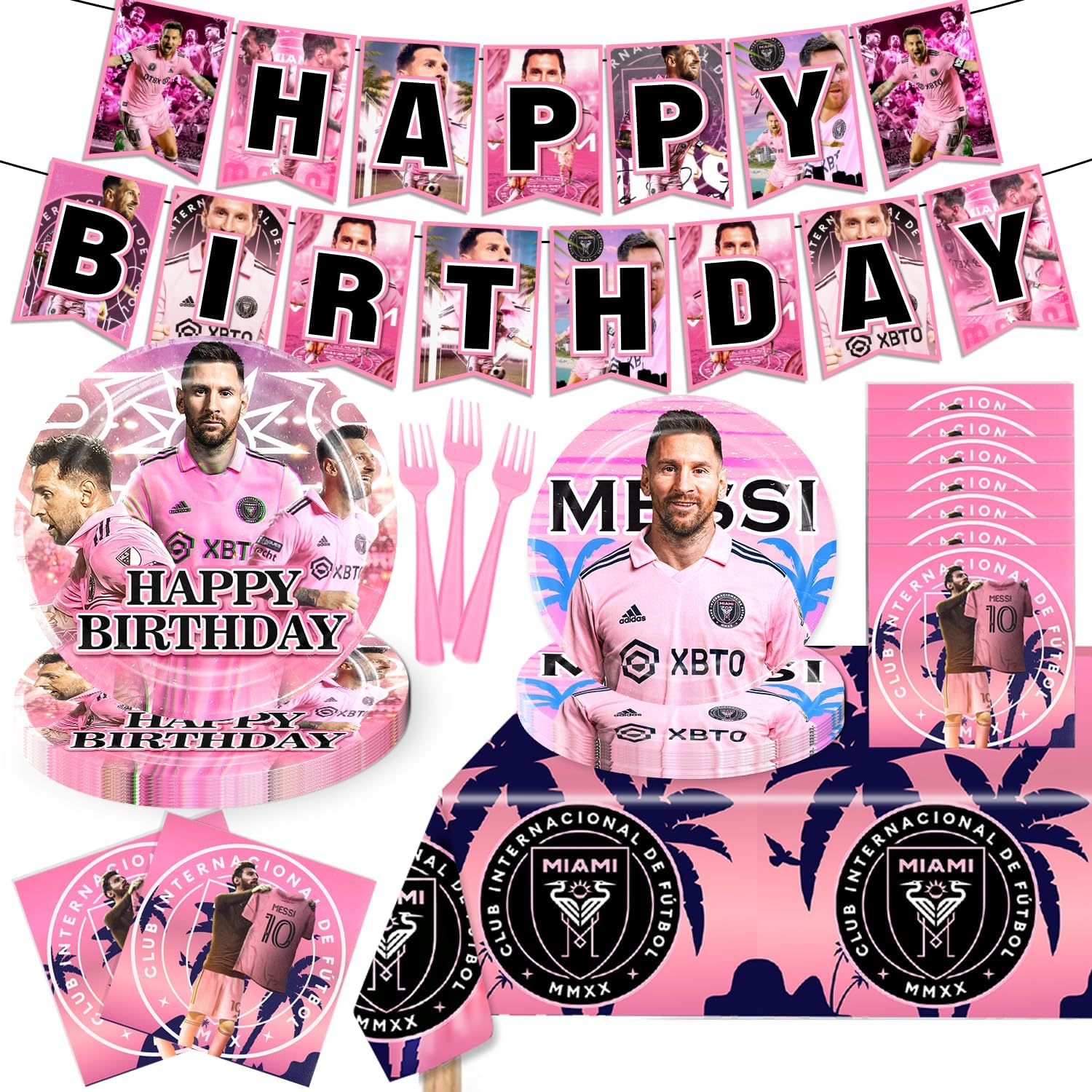 82Pcs Soccer Star Birthday Decorations Tableware Set for 20 Guests HD ...