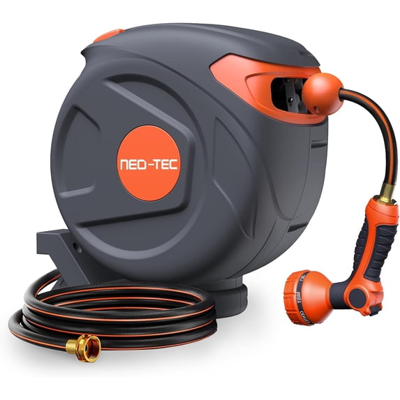 82ft Retractable Hose Reel 1/2", Garden Water Hose Wall Mount with 9 ...