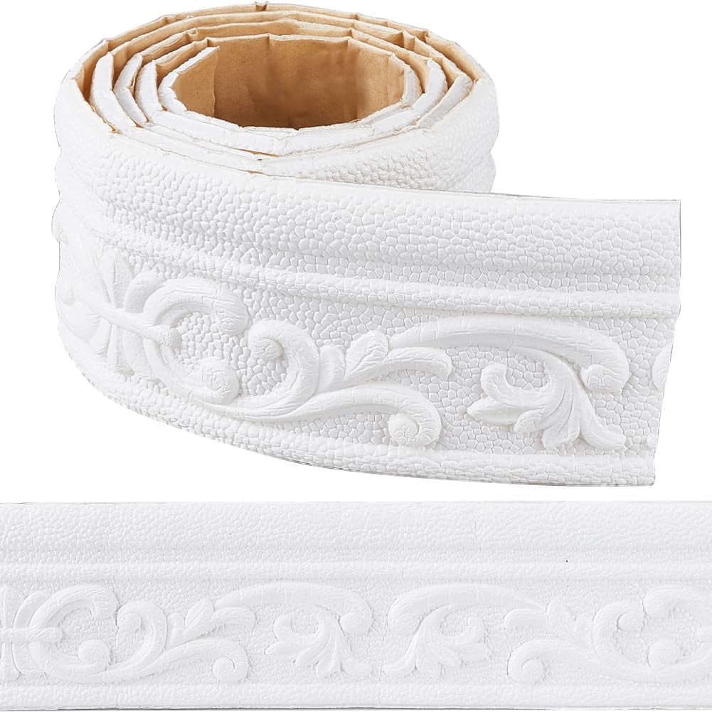 82x3 inch Molding Peel and Stick White 3D Flexible Foam Wall Trim Self ...