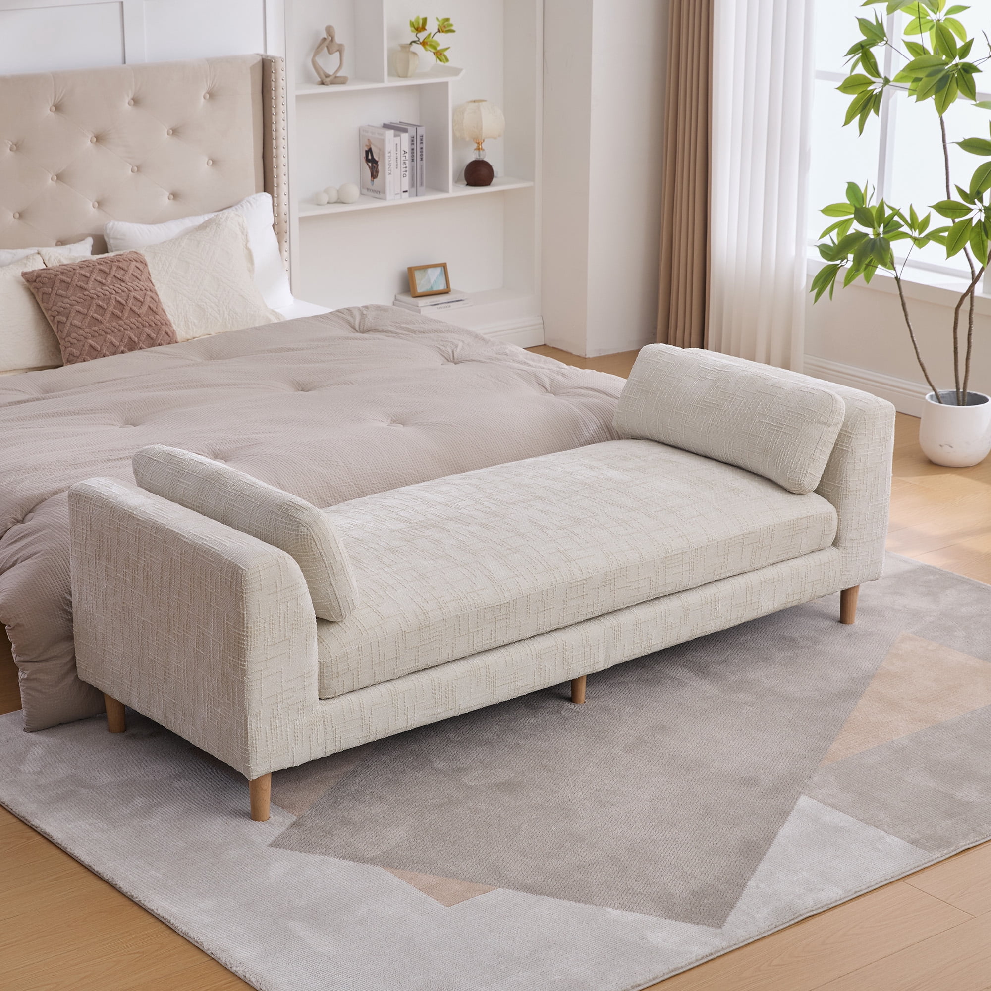 83.1"Wide Modern Upholstered End of Bed Bench with Armrests, Chenille ...