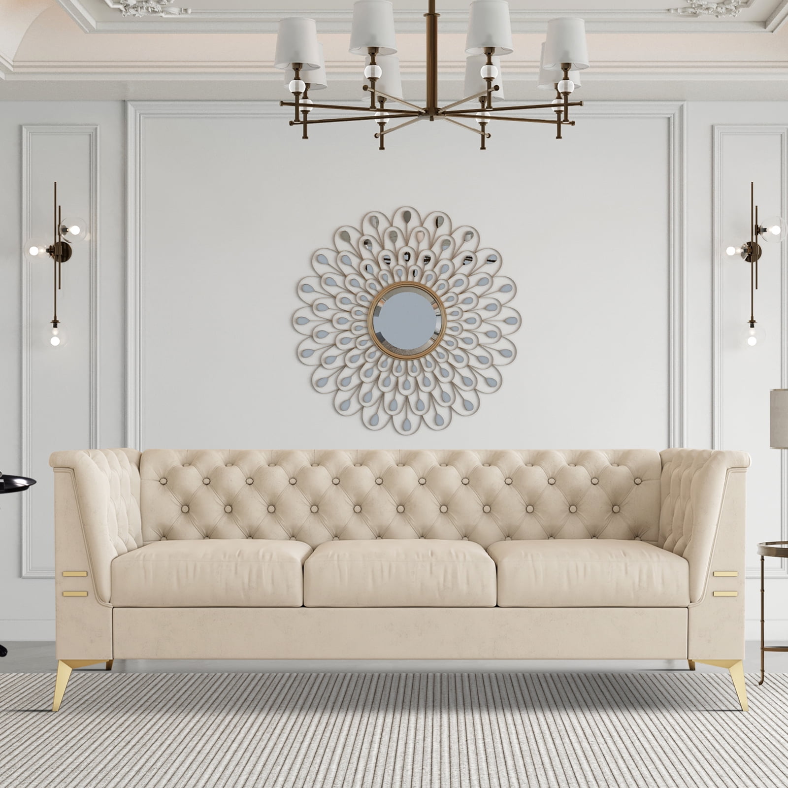 83.1" Chesterfield Button Tufted Sofa Velvet Upholstered Couch ...