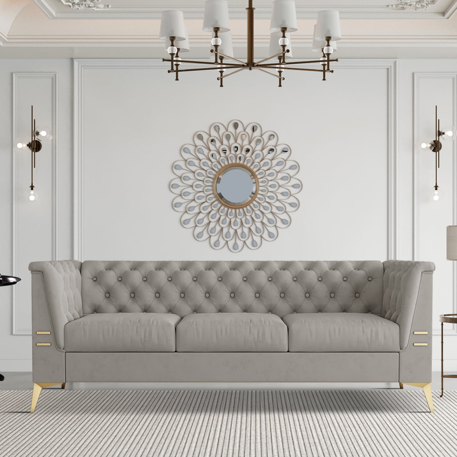 83.1" Chesterfield Button Tufted Sofa Velvet Upholstered Couch ...