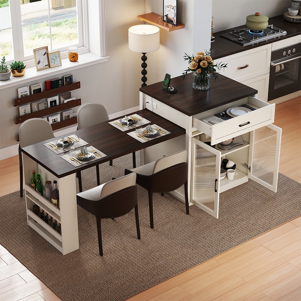 83.1'' Extendable Kitchen Island with Slide Out Table and Storage Racks ...
