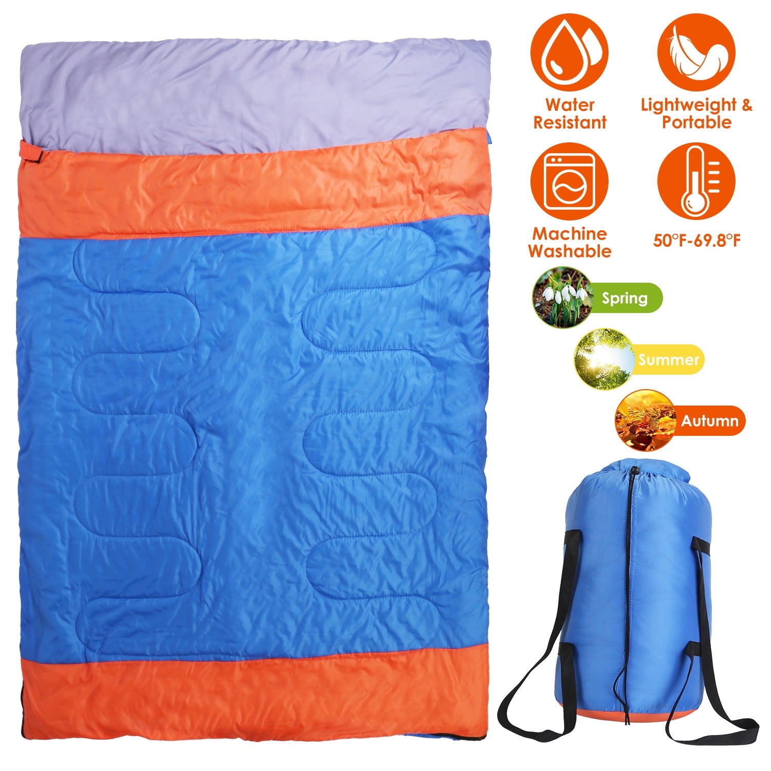 83.27*67.52*3.94in Camping Sleeping Bag TeqHome 3 Person Sleeping Bag ...