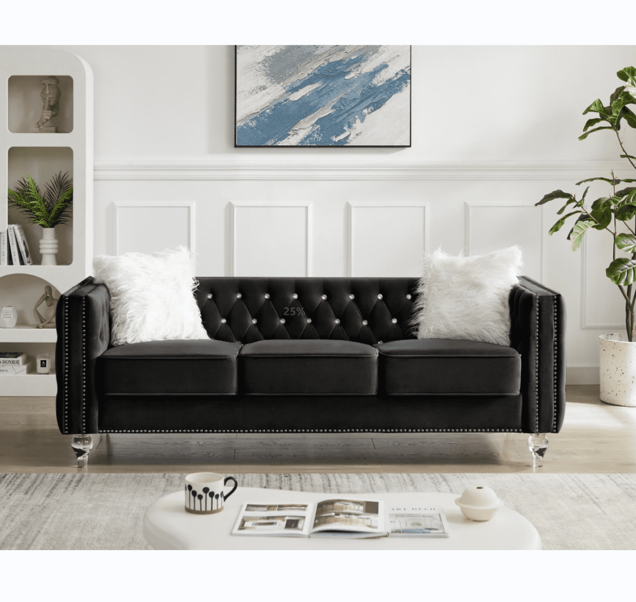 Quality 83" Chesterfield Sofa, 3-Seater, Tufted Upholstery, 2 Plush ...