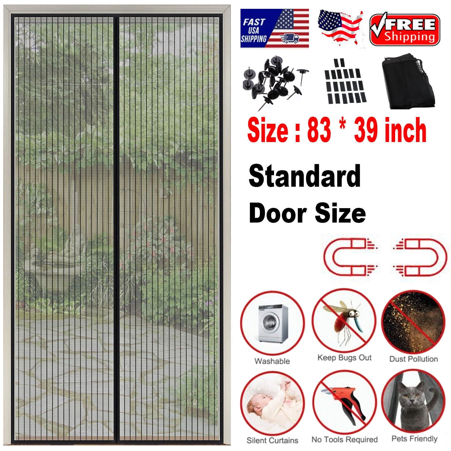 83*39 inch Magnetic Screen Door Mesh Curtain Durable Heavy Duty ...