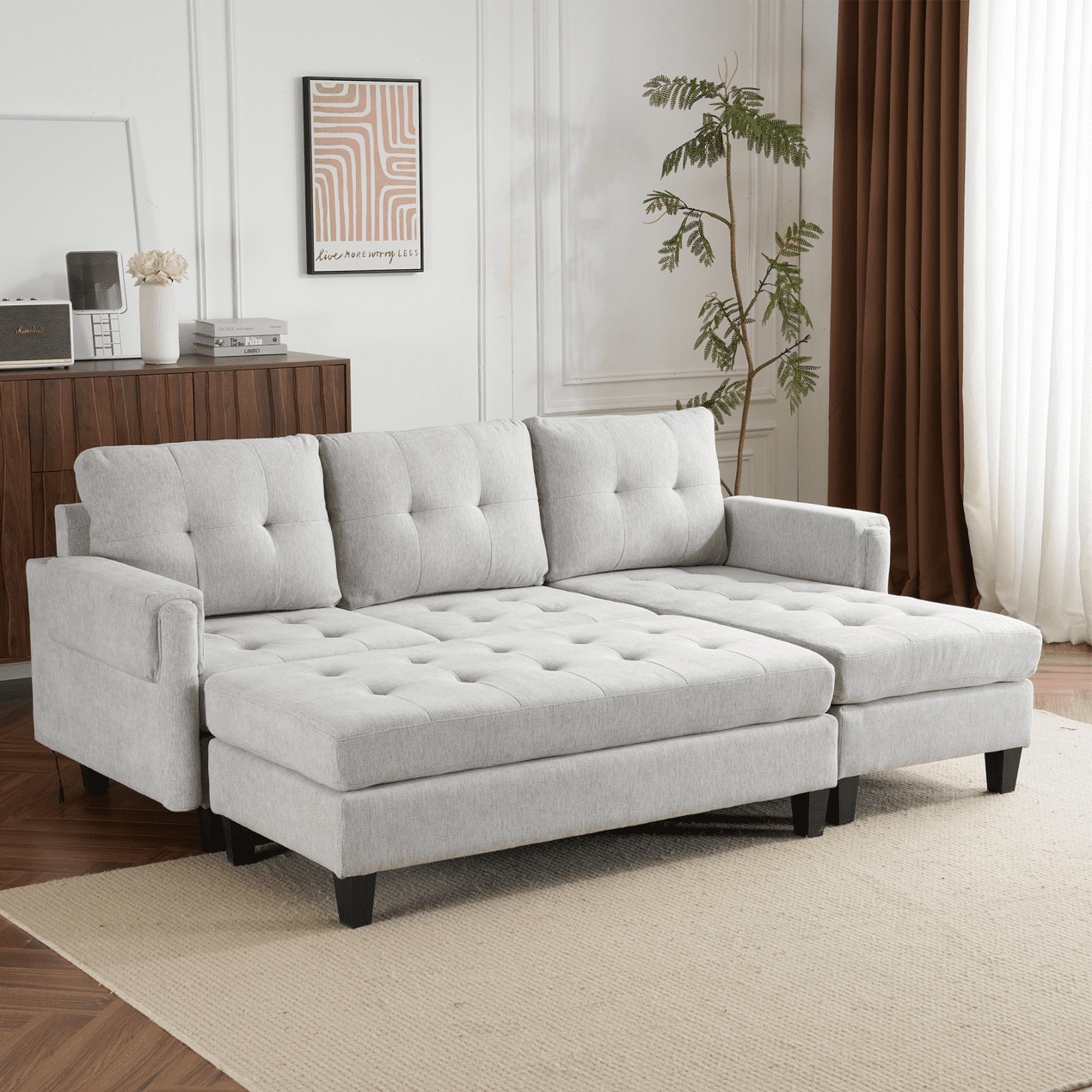 83.4" L-Shape Reversible Sectional Sofa Bed, Convertible Sleeper Corner ...