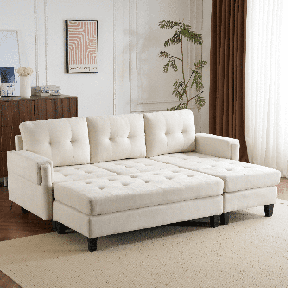 83.4" L-shaped Sofa Sectional Couch Sofa Bed with Two USB Ports, a ...