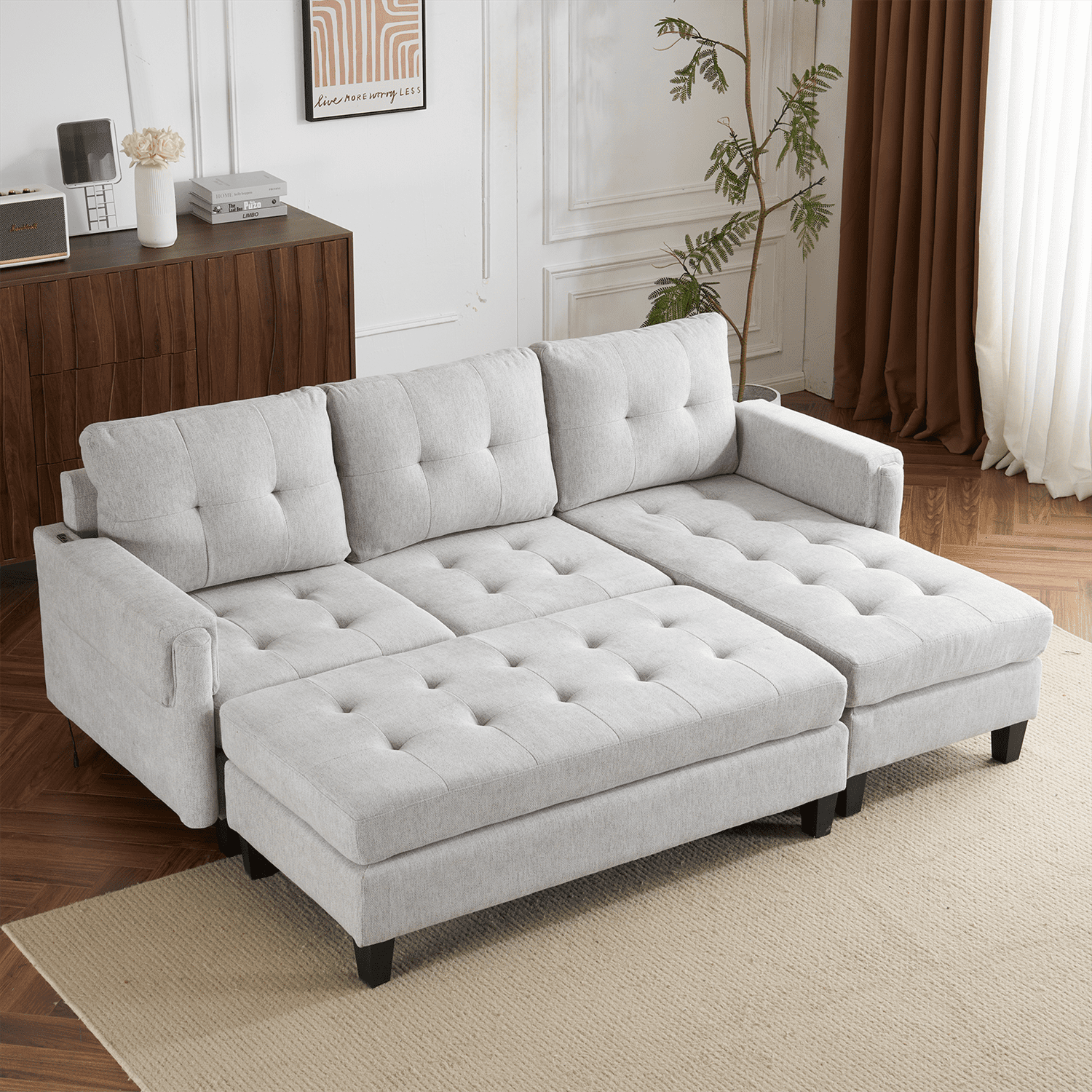 83.4" L-shaped Sofa Sectional Couch Sofa Bed with Two USB Ports, a ...