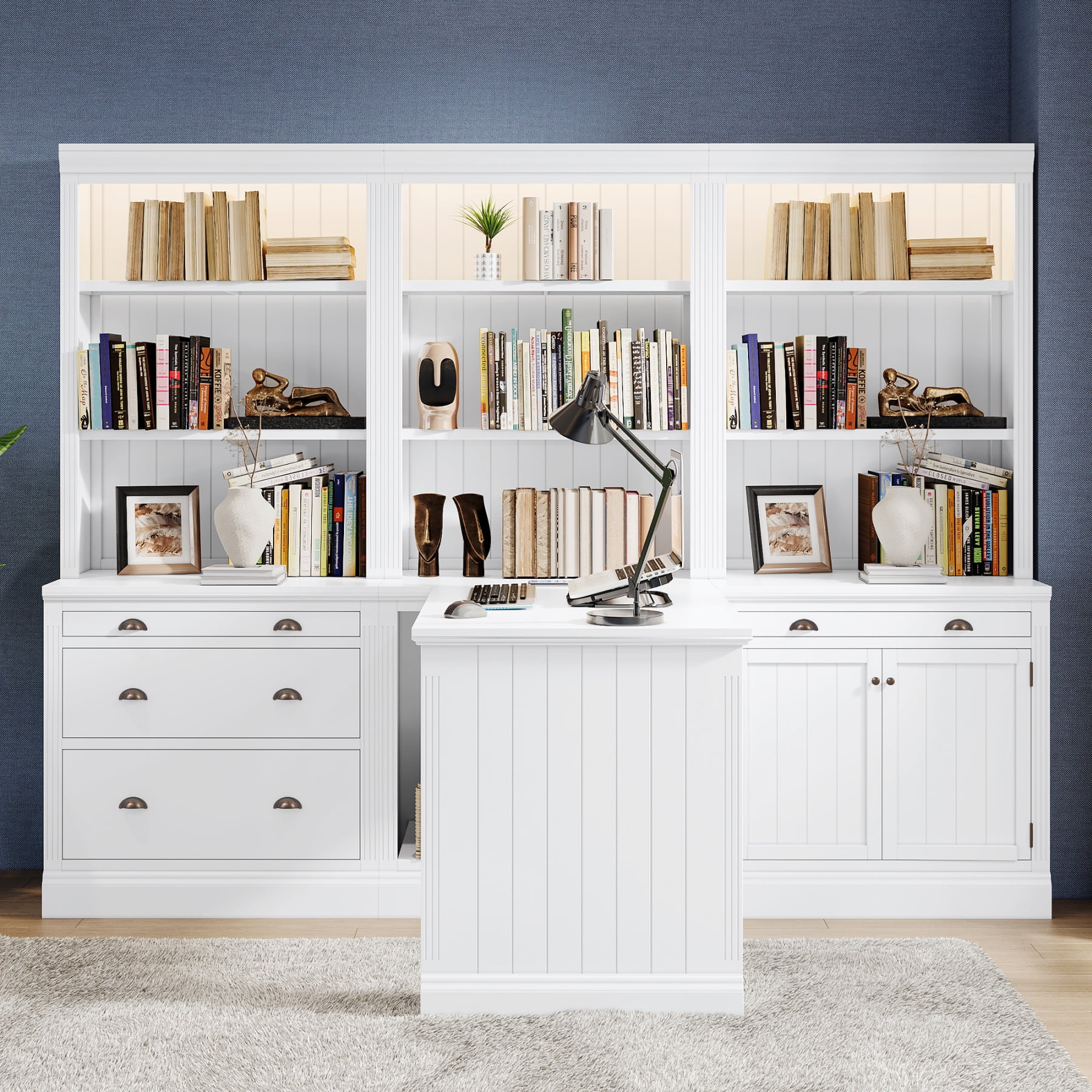 83.4" Tall Bookshelf Set, Modern Multi-Function 3-Piece Storage Cabinet ...