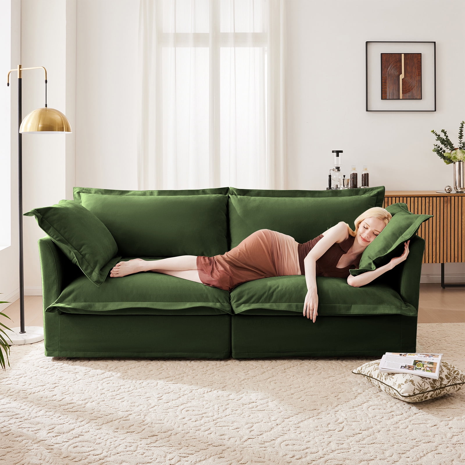 83.4" WOversized Upholstered Chenille Loveseat Sofa, 77" Wide Deep Seat ...