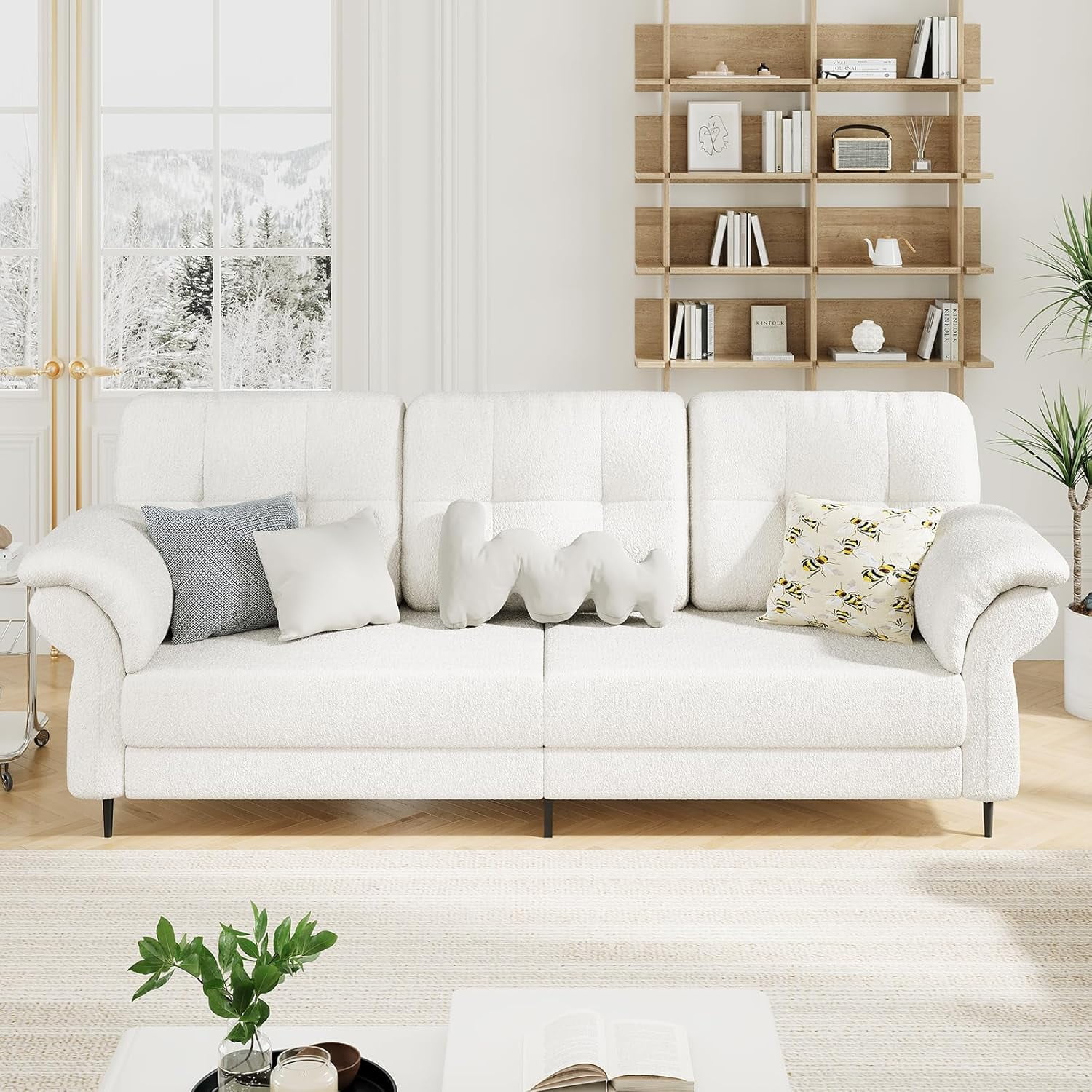 83.5" 3 Seater Sofa Couch with Deep Seats and Removable Pillows, Teddy ...