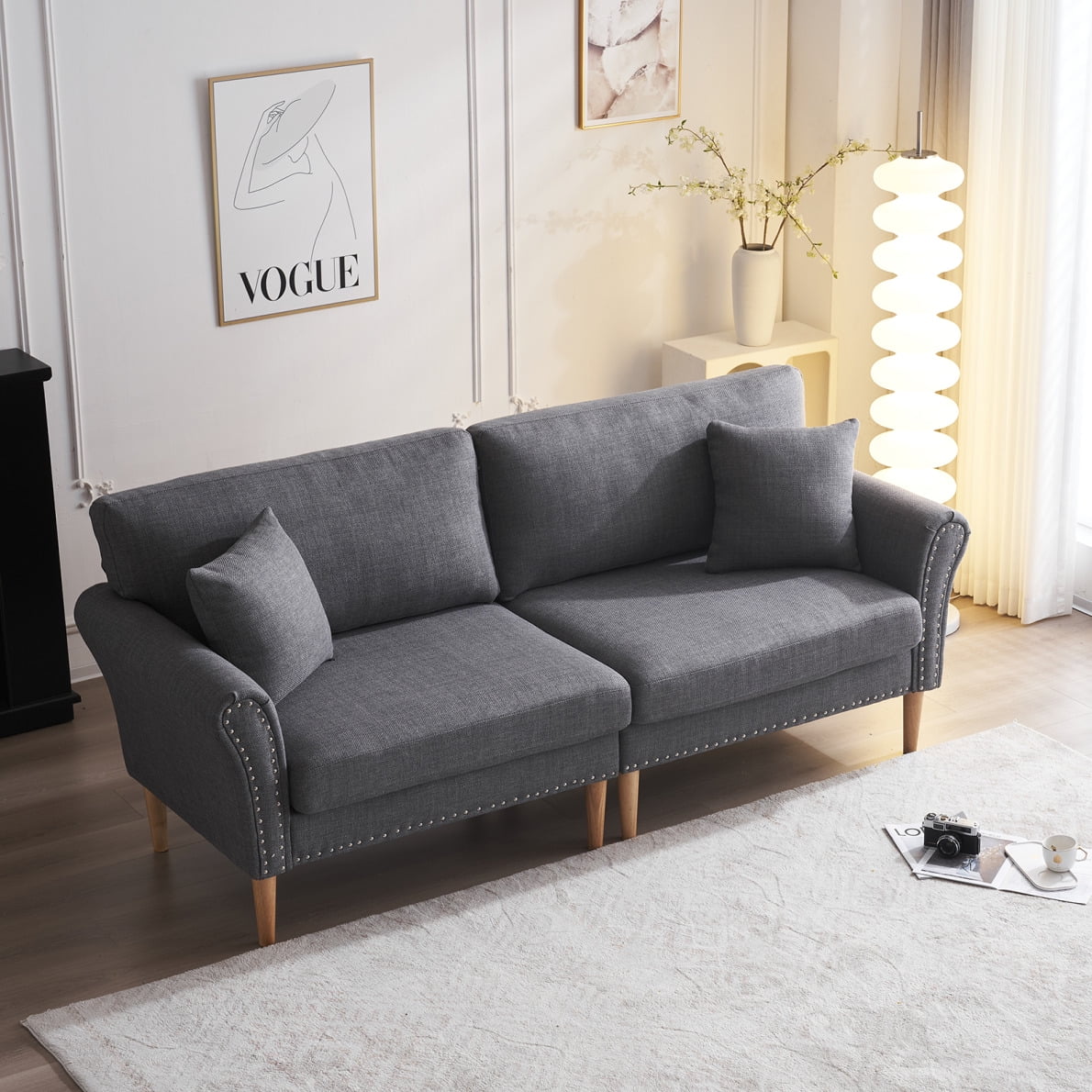 83.5" Burlap 3 Seater Sofa, Modern Oversized Loveseat Sofa with Ultra ...