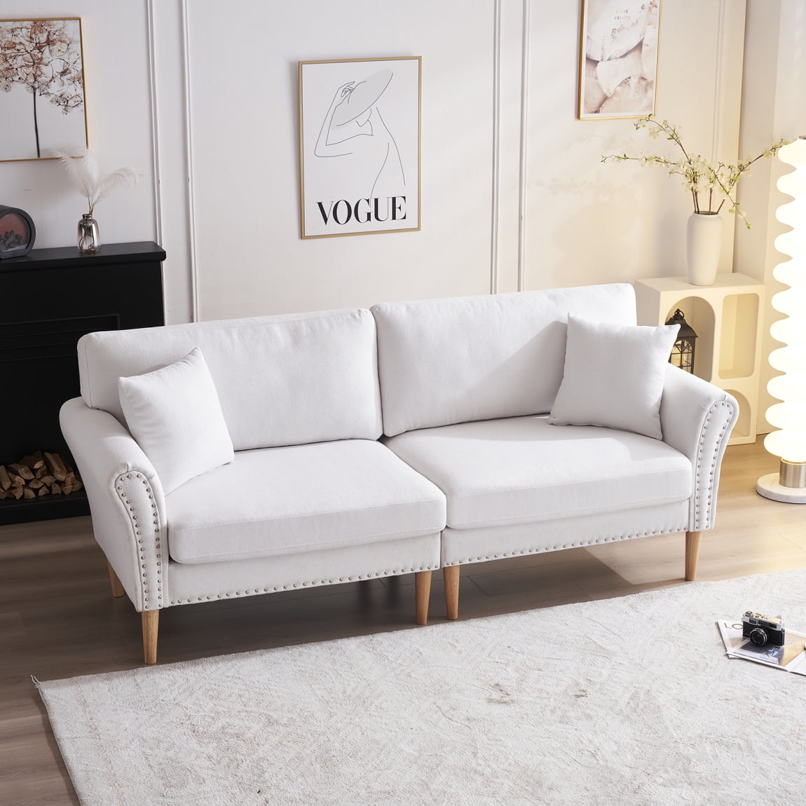 THOWDEE 83.5" Burlap 3 Seater Sofa, Modern Oversized Loveseat, Ultra ...