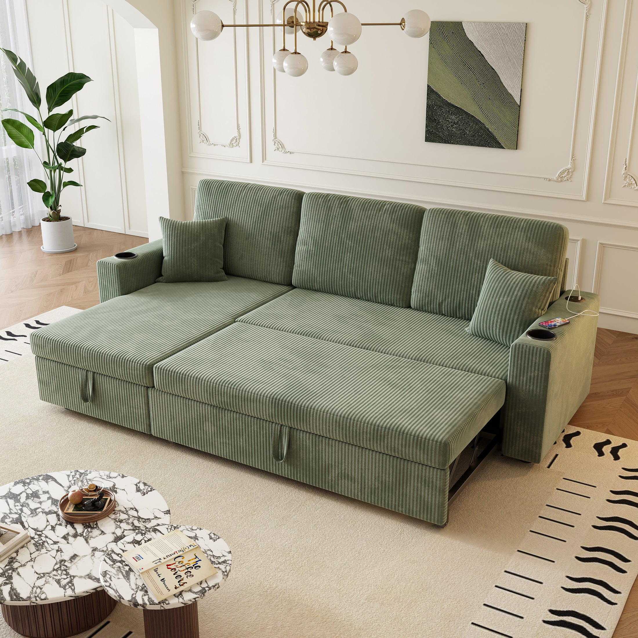 KYLE & KAY 83.5" Convertible Sectional Sofa Bed, L Shaped Sofa with Cup ...