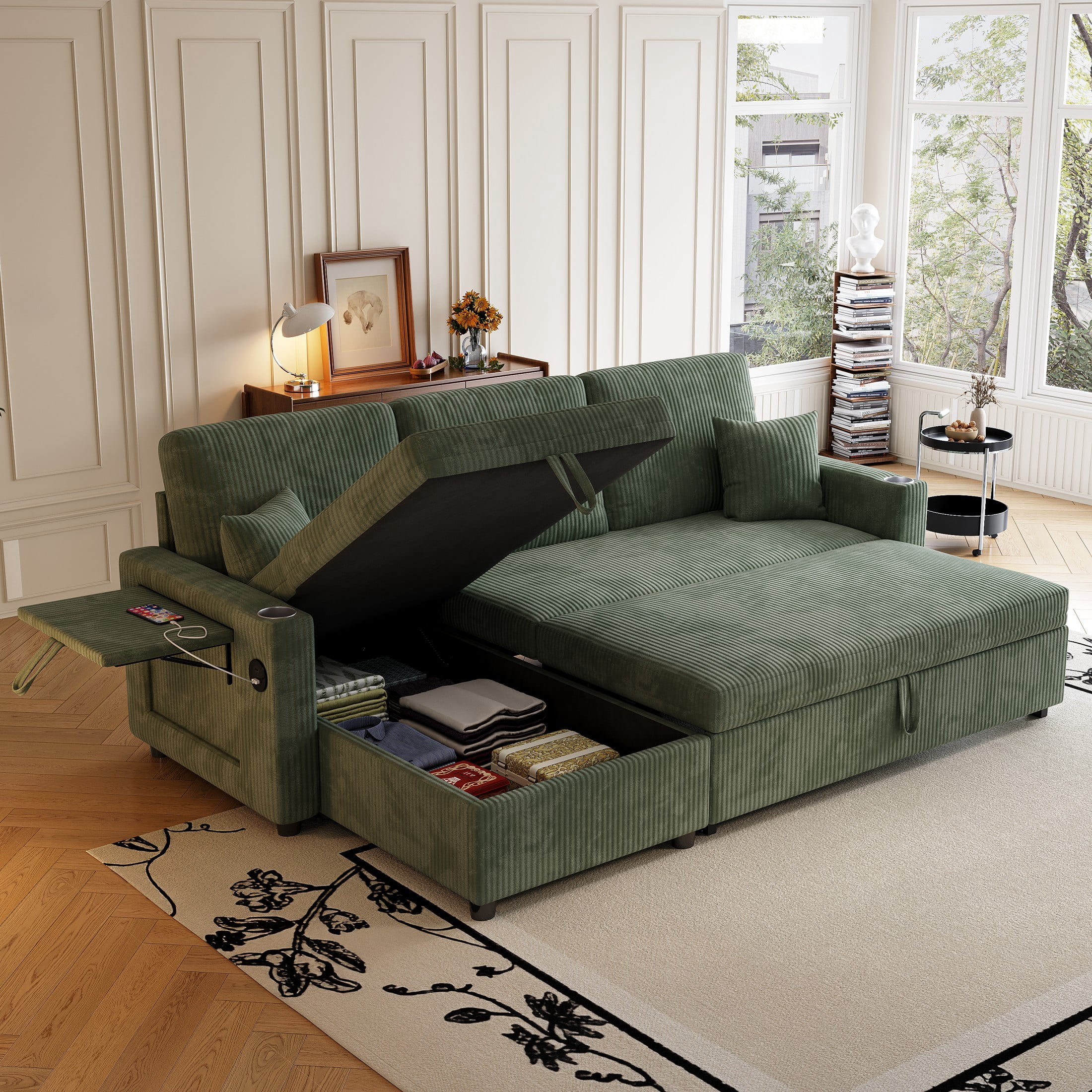 KYLE & KAY 83.5" Convertible Sectional Sofa Bed, L Shaped Sofa with Cup ...