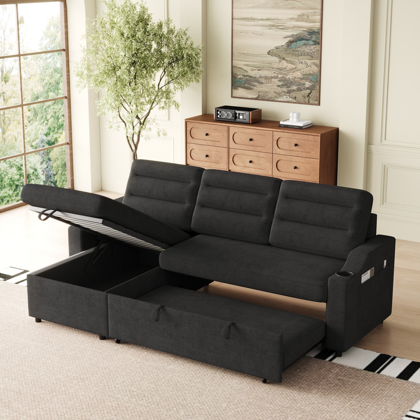 83.5" Convertible Sleeper Combo Sofa, Convertible Sofa Bed Polyester ...