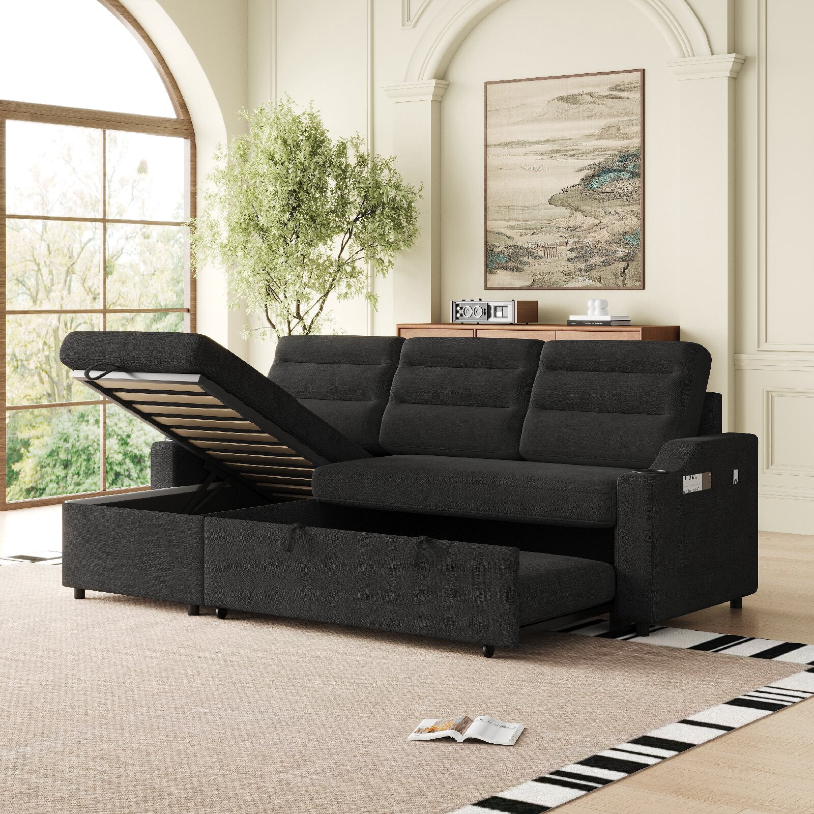 83.5" Convertible Sleeper Combo Sofa, Convertible Sofa Bed Polyester ...