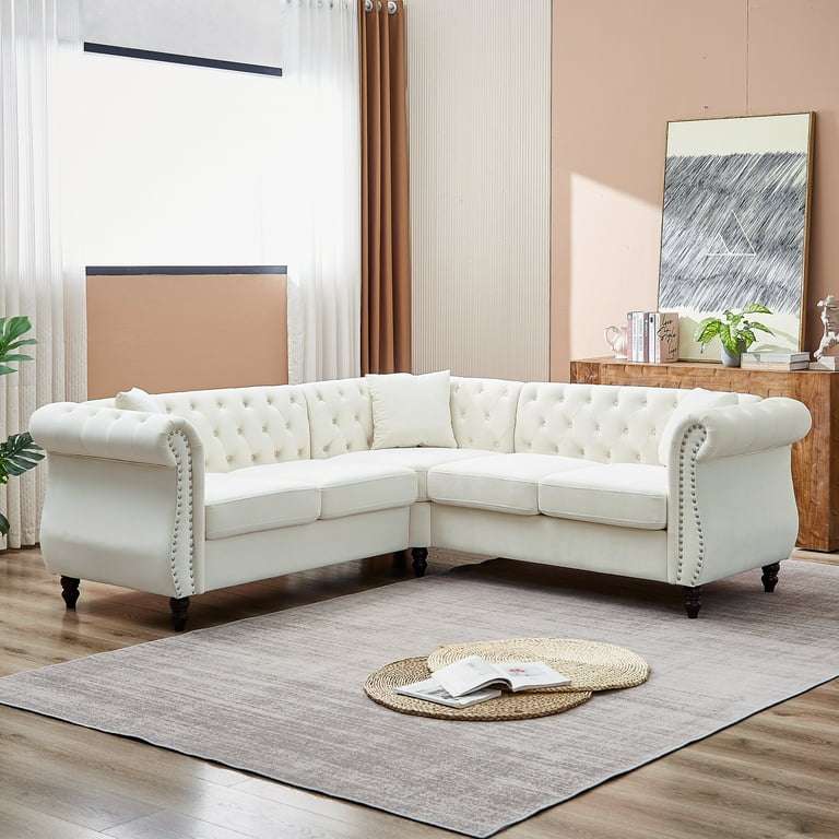 83.5 Inch Oversized Corner Sofa L Shaped Sectional Couch 5 Seater Corner Sofas with 3 Pillows Beige
