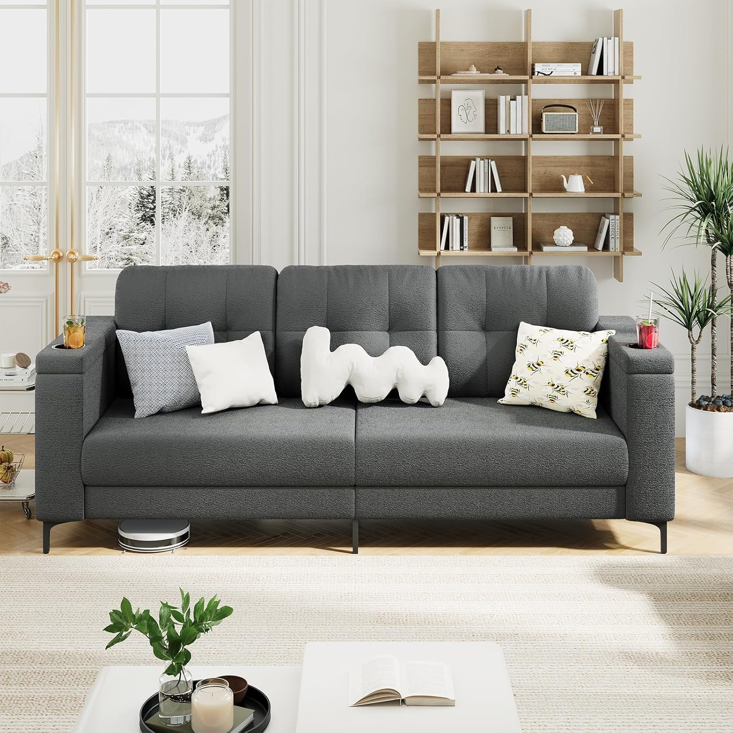 83.5" Sofas for Living Room,Comfy 3 Seater Sofa Couch with Cup Holders ...