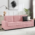83.86" Corduroy 3-Seater Sofa, Modern Compressed Couch with Cup Holders ...