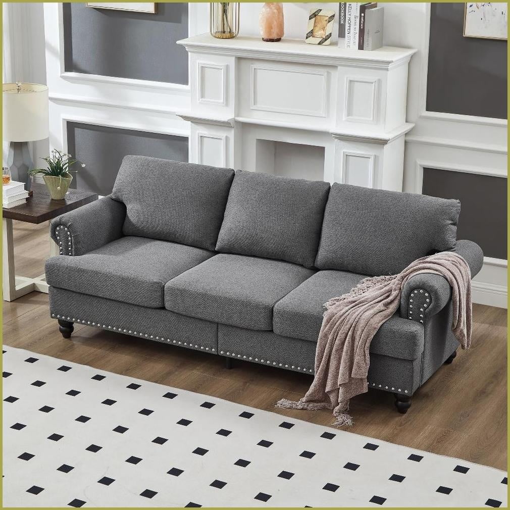 83” American Classic 3-Seater Living Room Sofa – Soft Polyester Fabric ...