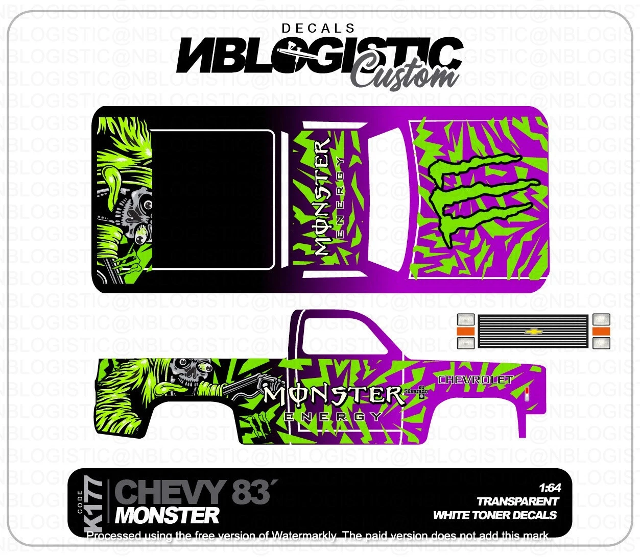 '83 CHEVY SILVERADO Custom WaterSlide Decal for hot wheels 1/64 ...