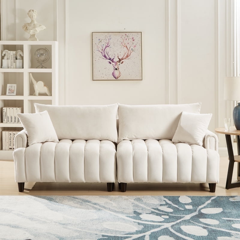 83'' Futon Sofa Bed, Polyester Fabric Comfy Futon Couch Bed with 2 ...