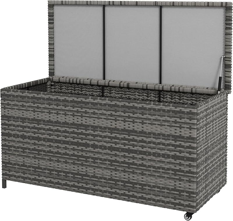 83 Gallon Deck Box, Large Outdoor Storage Chest, PE Wicker Trunk for ...