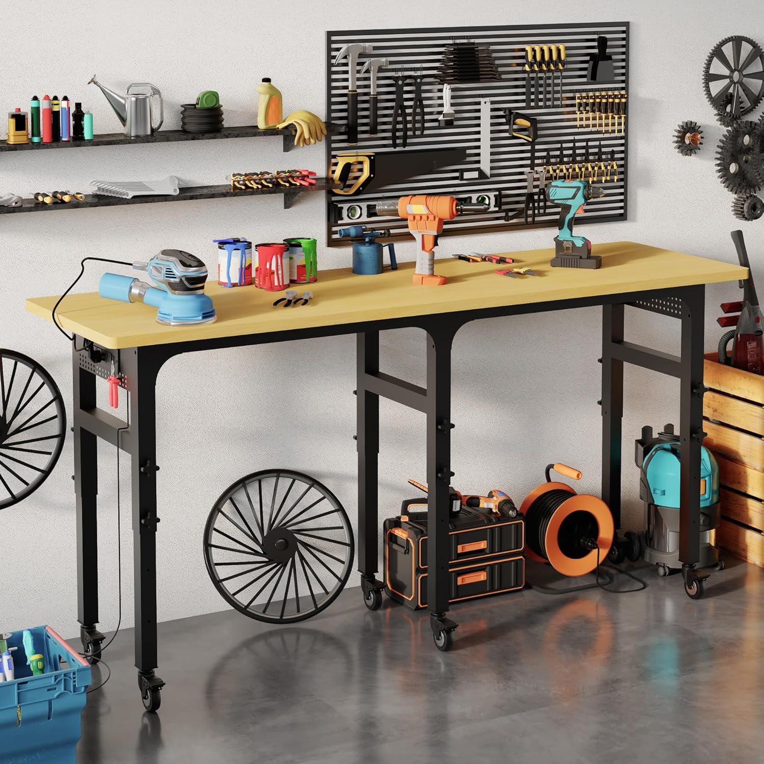 83" Heavy Duty Work with Wheels, Adjustable Height 3000 Lbs Garage ...