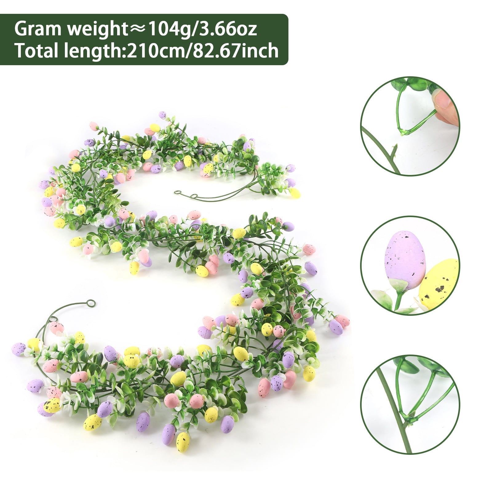 83-Inch Long Decorative Vine with Painted Easter Eggs and Eucalyptus ...
