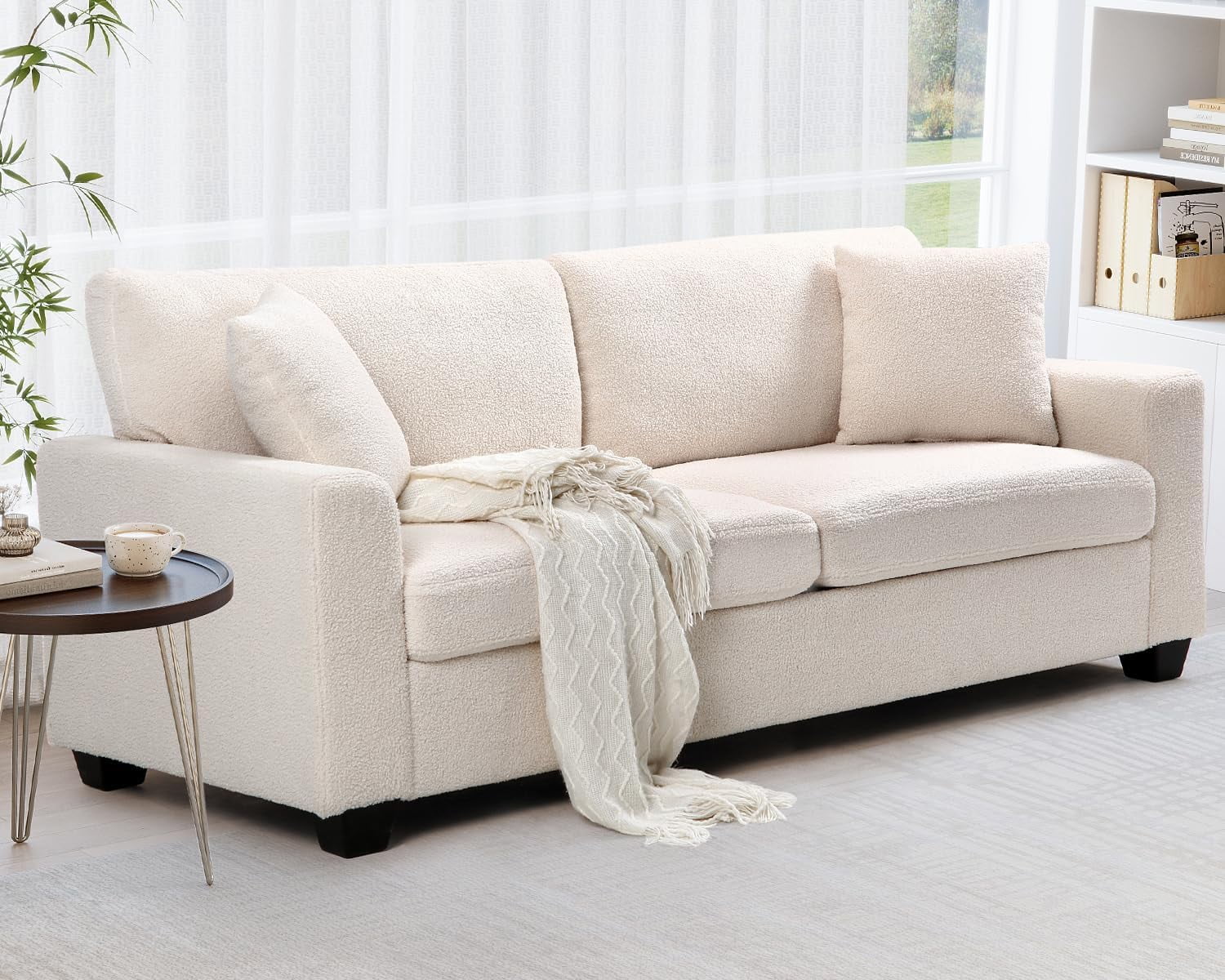 83 Inch Sofa, Comfy Couch, Modern Sofa, 3 Seater Sofa with Linen Fabric ...