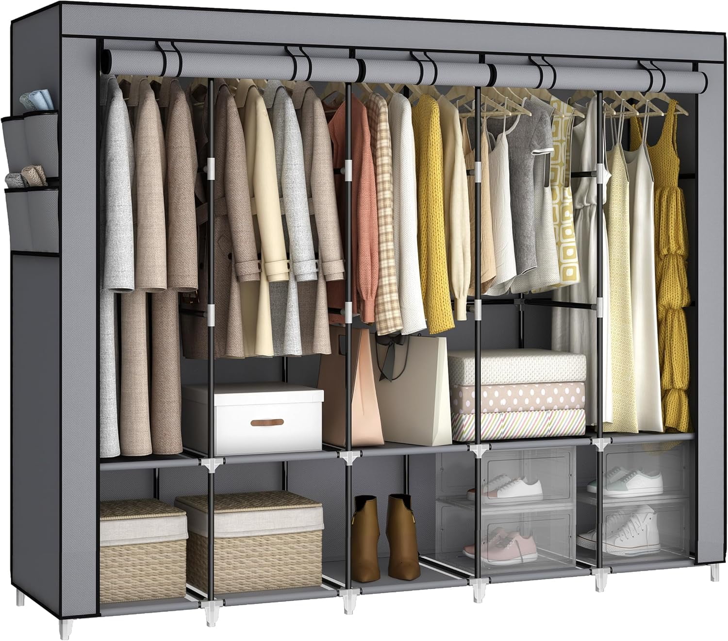 83 Inch Wide Portable Closet Wardrobe, Clothes Storage Rack Organizer ...