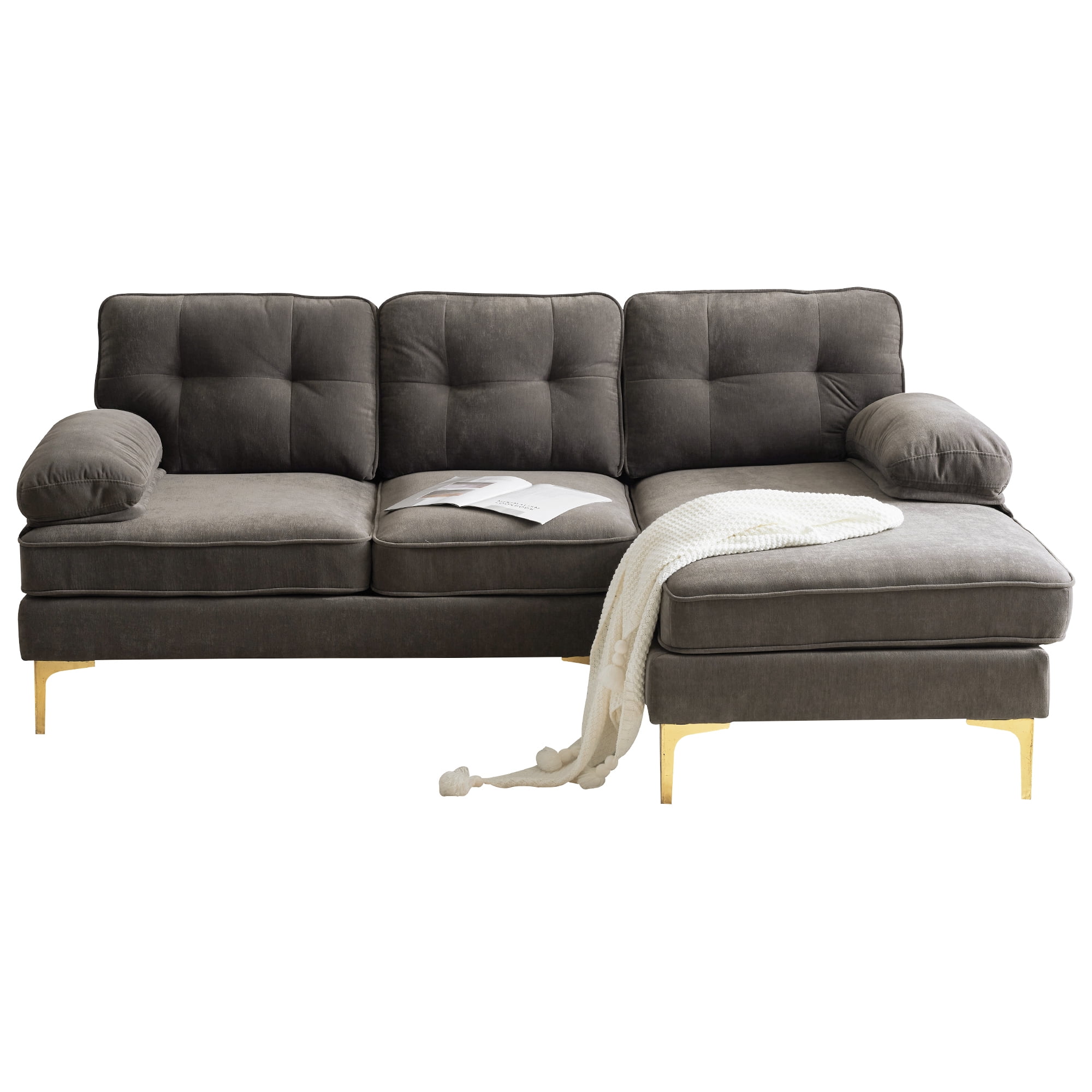 83" L-Shaped Sectional Sofa with Chaise Lounge Couch, Modern Velvet ...