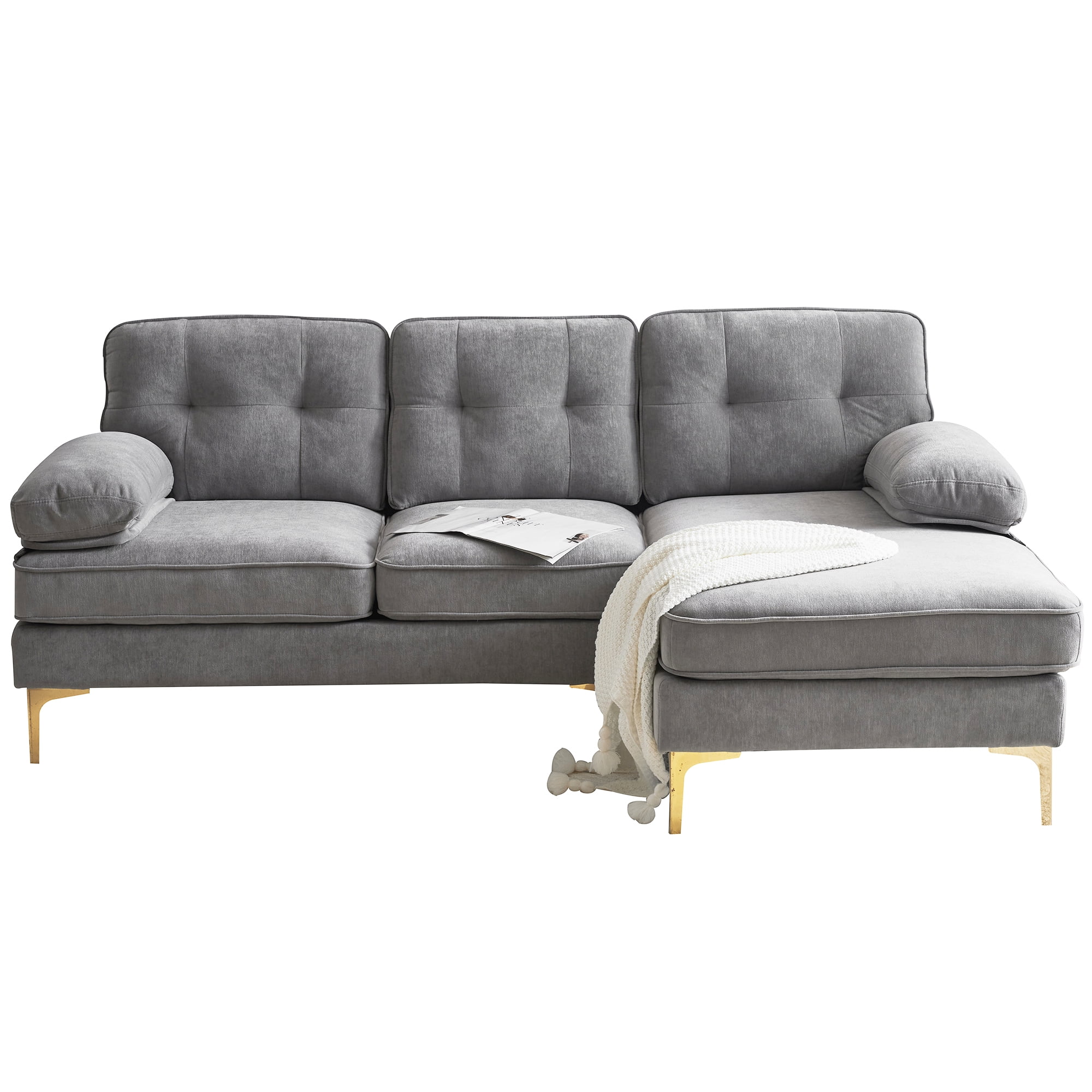 83" L-Shaped Sectional Sofa with Chaise Lounge Couch, Modern Velvet ...