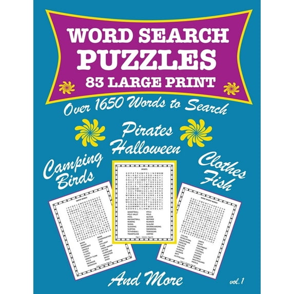 83 Large Print Word Search Puzzles Birds Fish Halloween Pirates and ...
