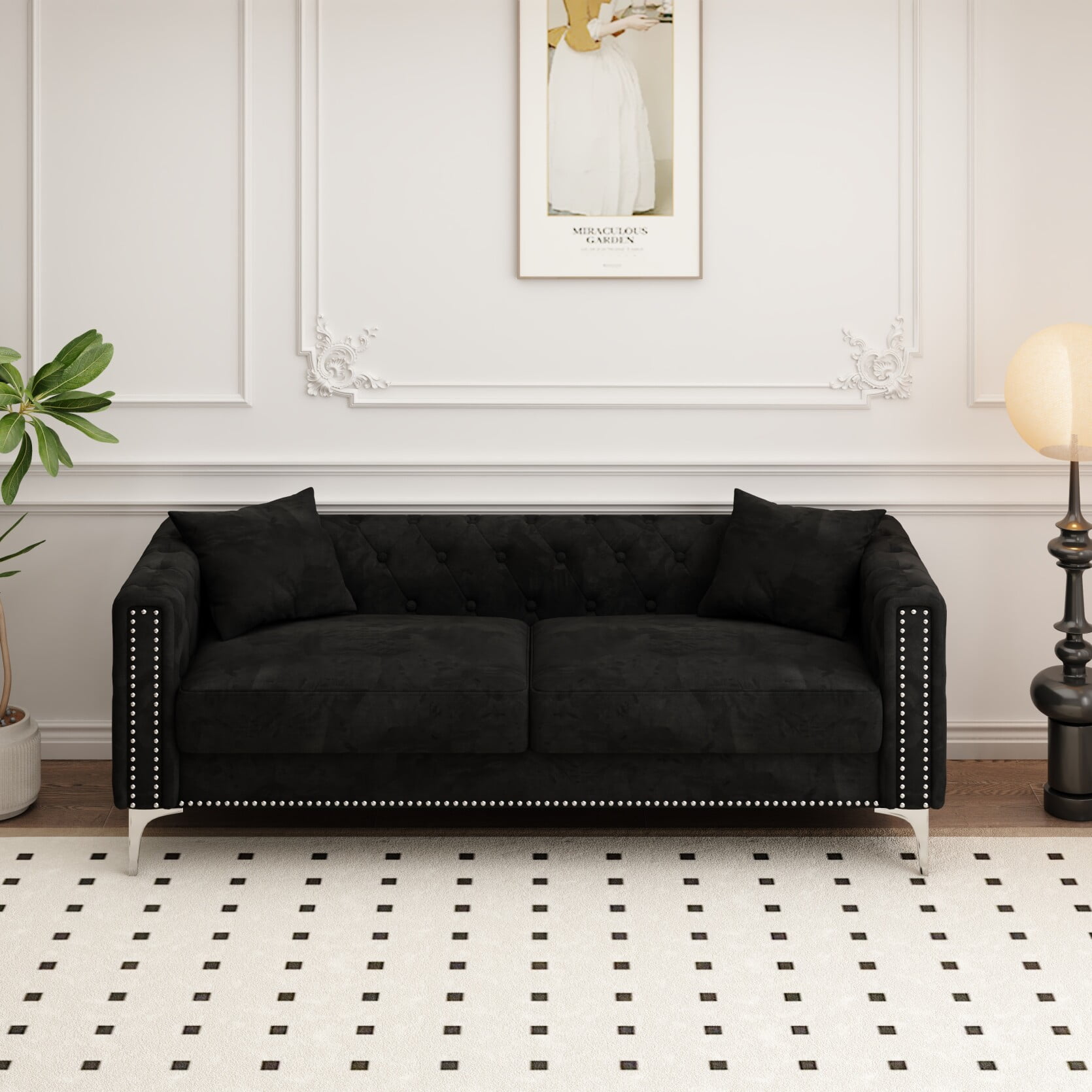 83'' Luxury Comfy Velvet Sofa with 2 Pillows, Large Upholstered 3-Seat ...